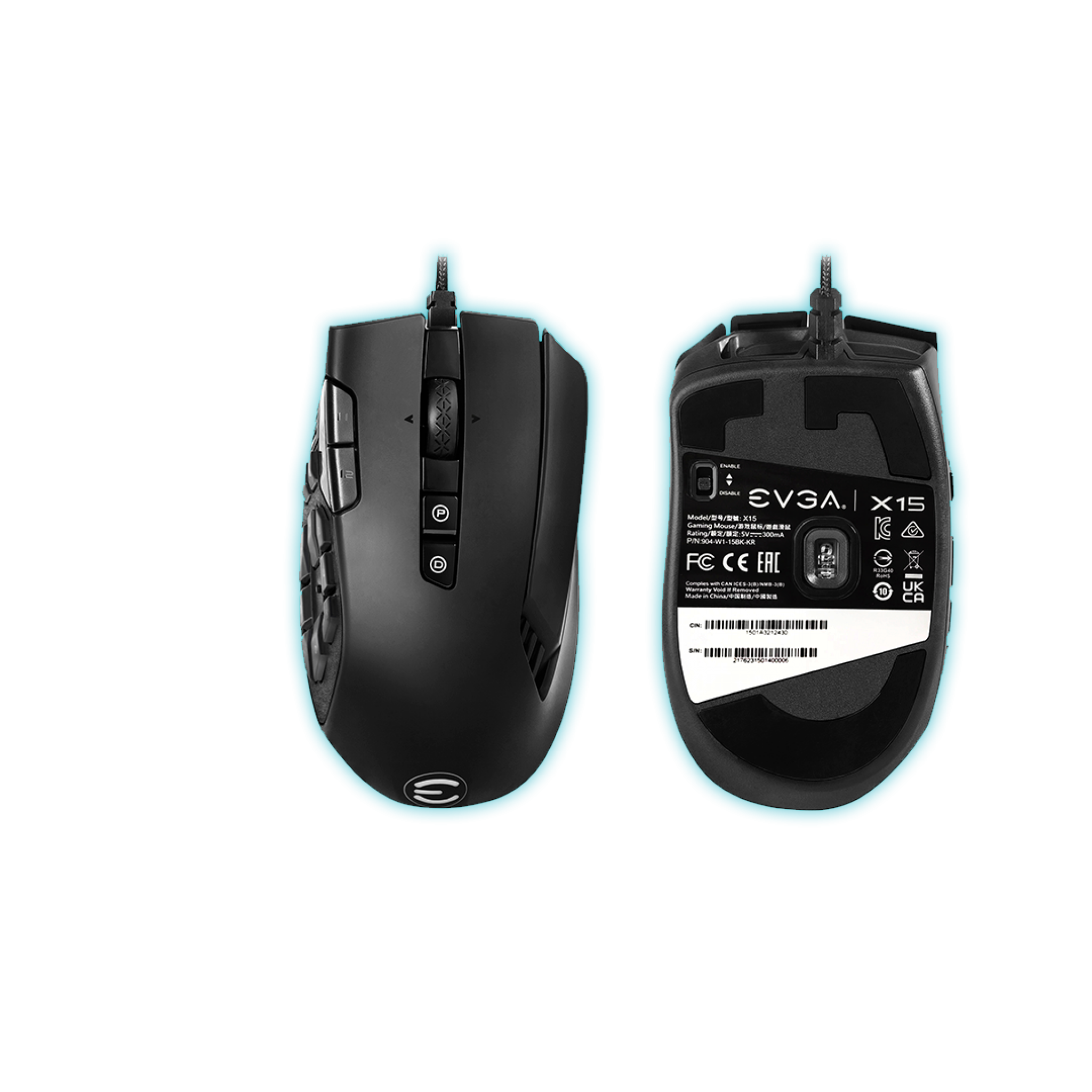 MOUSE GAMING RGB EVGA X15 MMO 16000DPI BLACK :: Serial Center